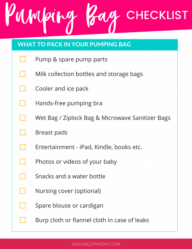 What to Pack in Your Breast Pump Bag - Printable Checklist! - Making of Mom